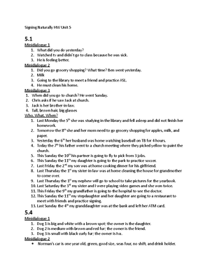 ASL 111 Homework: Signing Naturally Unit 3 Study Guide - Studocu