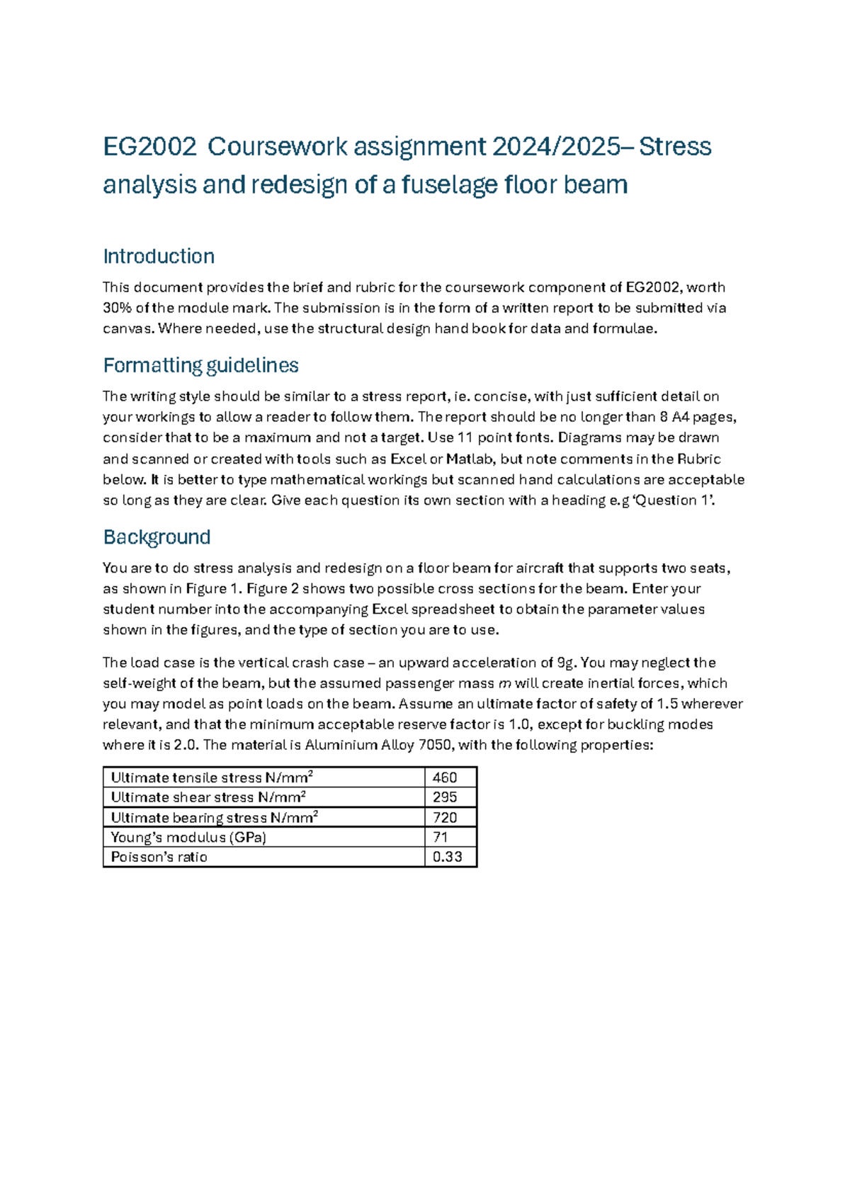EG2002 Coursework Brief: Stress Analysis & Redesign of Fuselage Beam ...