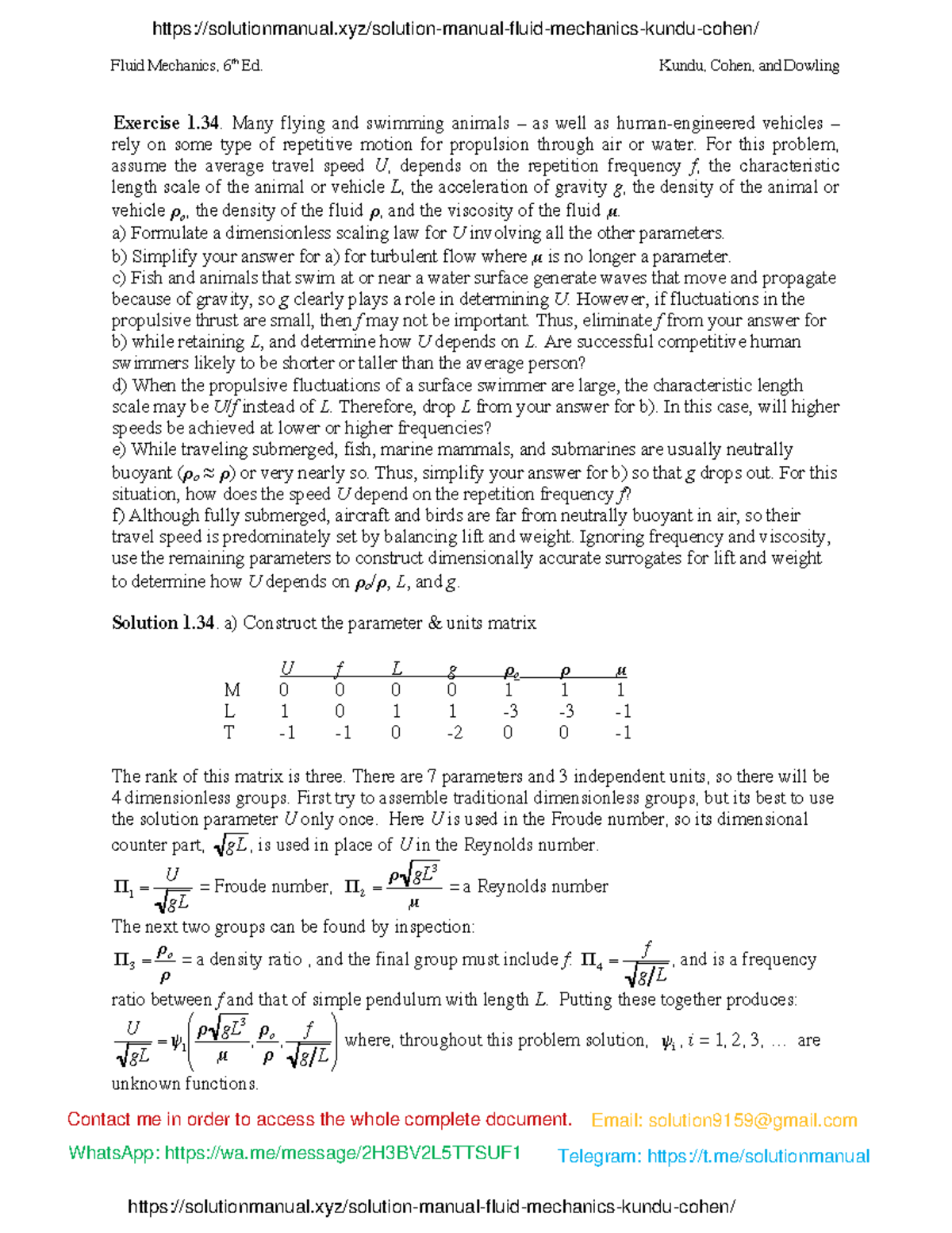 Solution Manual for Fluid Mechanics (Kundu, Cohen) - Exercises 1.34 to ...