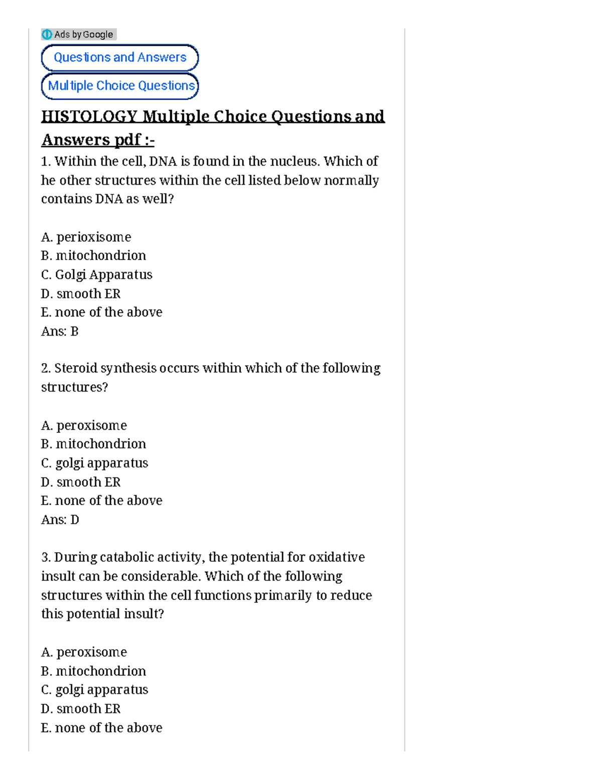 100 TOP Histology Multiple Choice Questions and Answers pdf - Medical ...