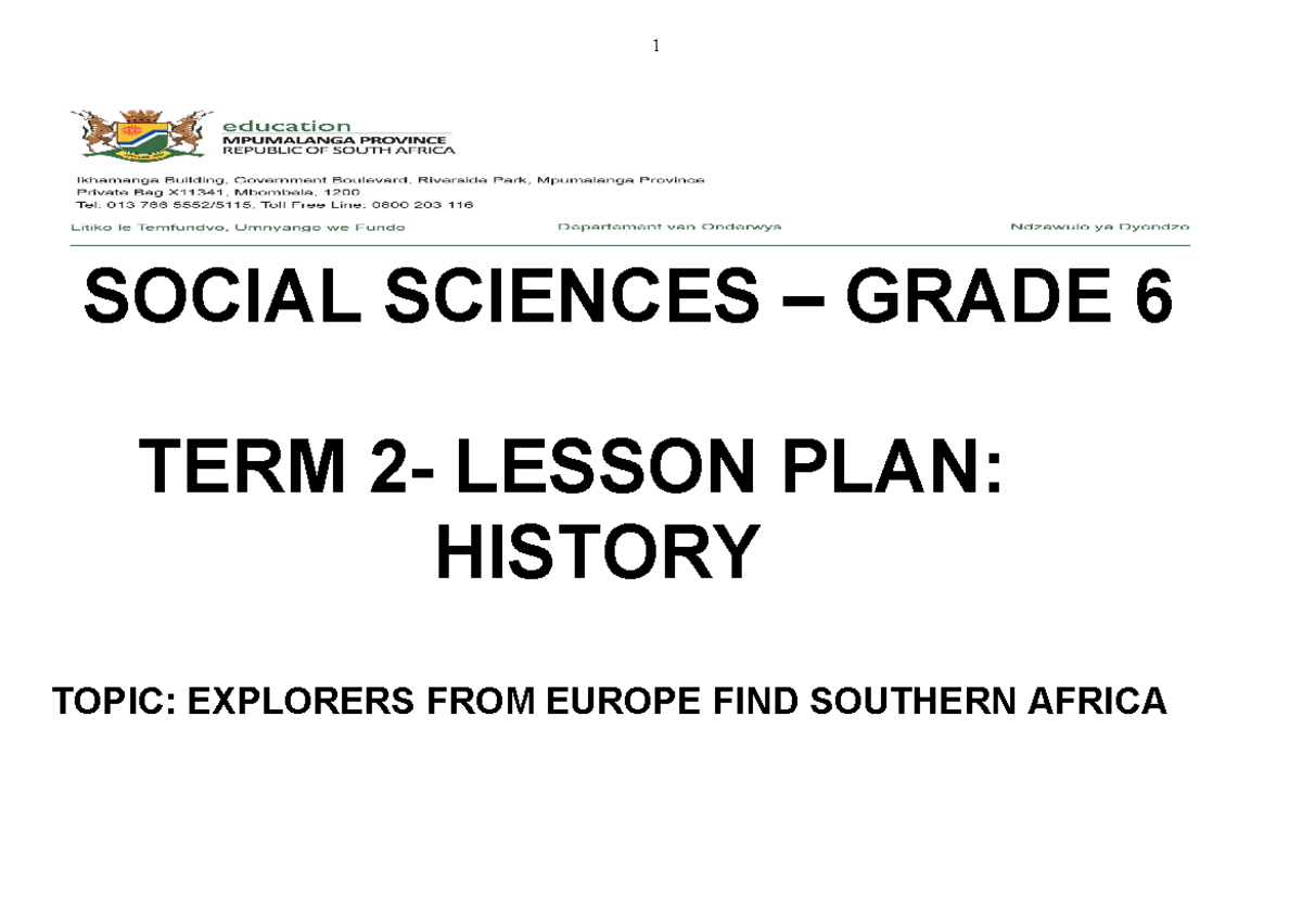 Grade 6 History SS Term 2 Lesson Plans: European Explorers in Africa ...