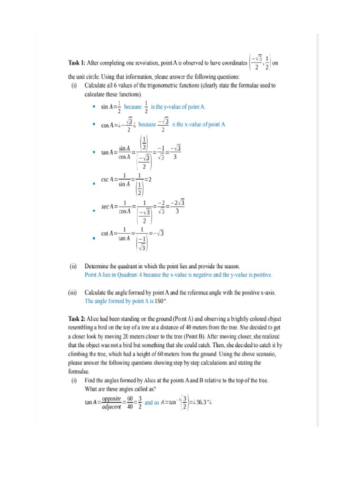 Trigonometry Assignment Unit 6: Exploring Angles and Functions - Studocu
