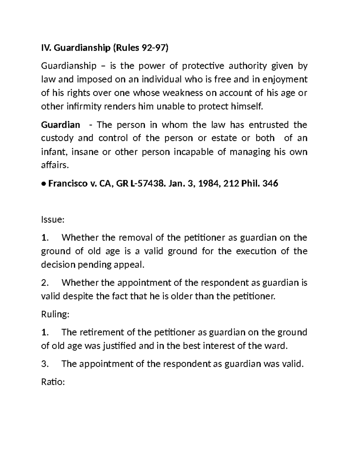 REM REV II - Guardianship Legal Principles and Case Studies - Studocu