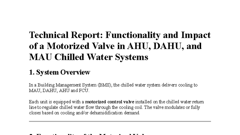 Functionality and Impact of a Motorized Valve - System Overview In a Building Management System ...