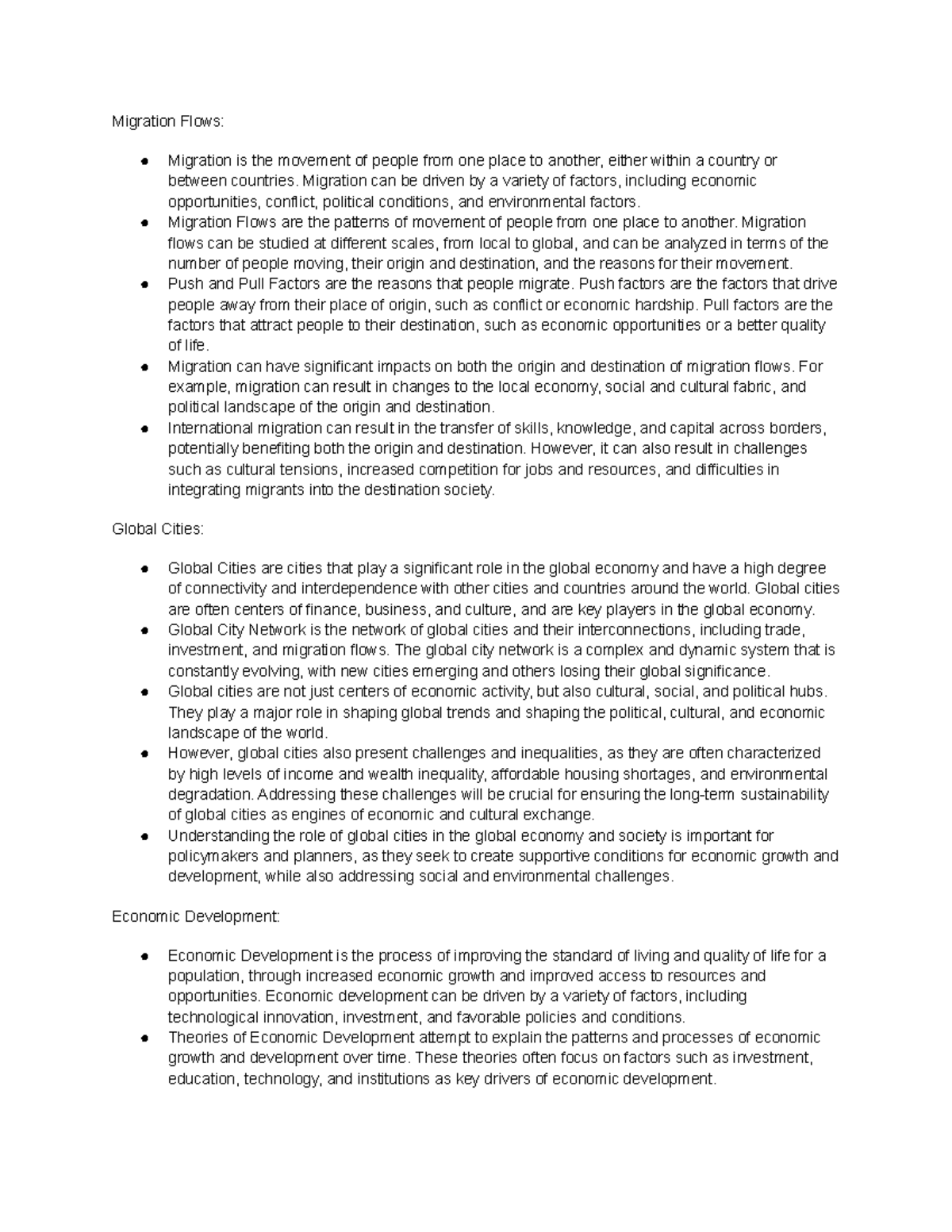 Intro to Geography Notes - Migration Flows: Migration is the movement ...