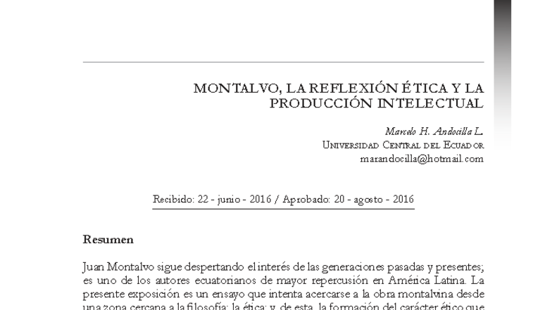 Ética y Producción Intelectual en Juan Montalvo: Un Análisis - Studocu