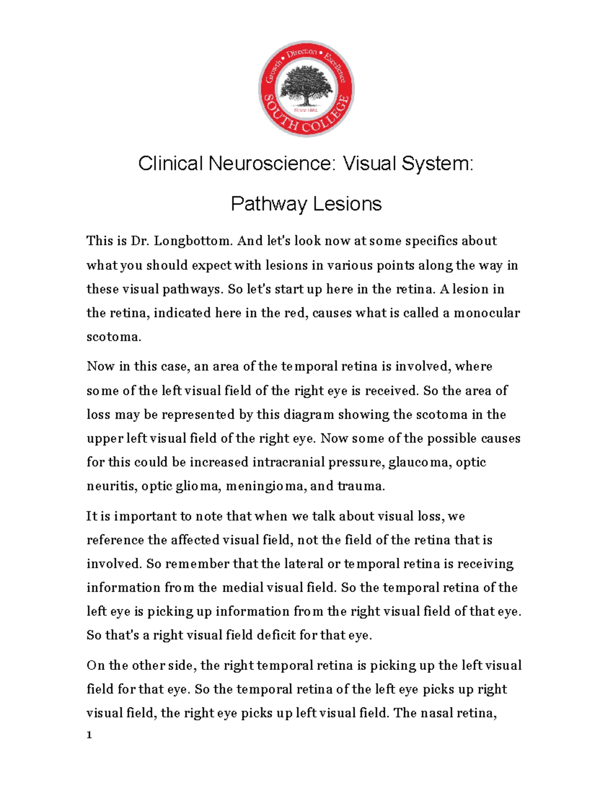 Clinical Neuroscience: Visual Pathway Lesions & Their Impacts - Studocu