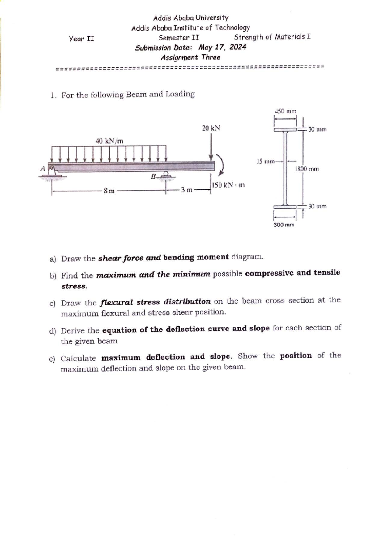 Strength of Materials I (ENGR 202) Assignment 3: Beam Analysis - Studocu