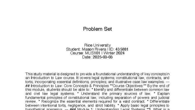 MUS101 Winter 2024: Introduction to Law - Key Concepts & Principles ...