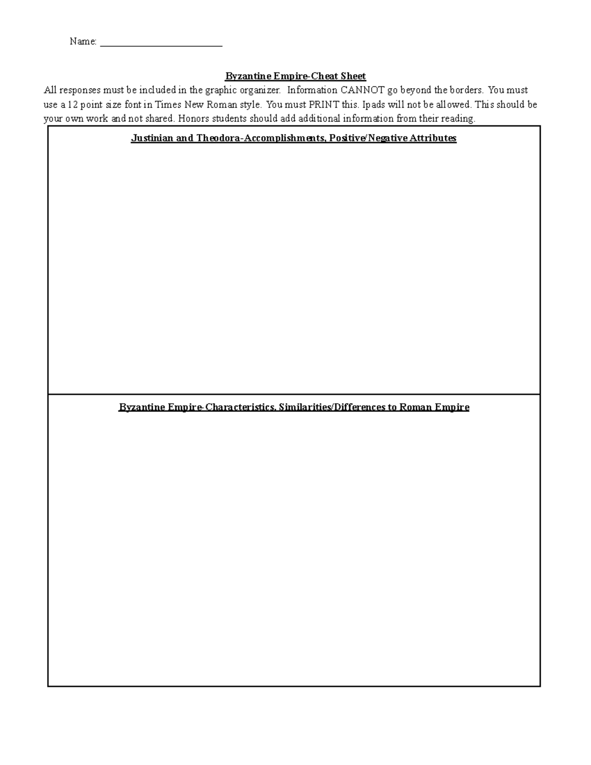 Copy of Byzantine Empire Cheat Sheet - Name ...