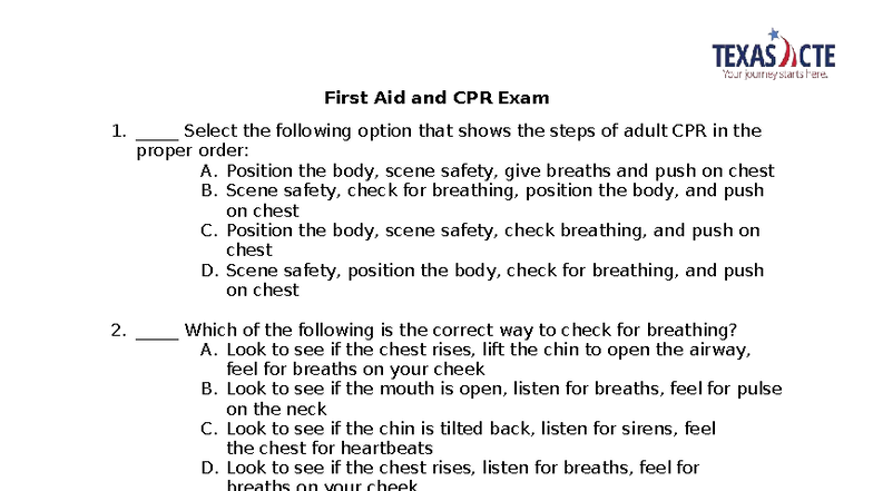 First Aid and CPR Exam 1: Key Concepts and Procedures - Studocu