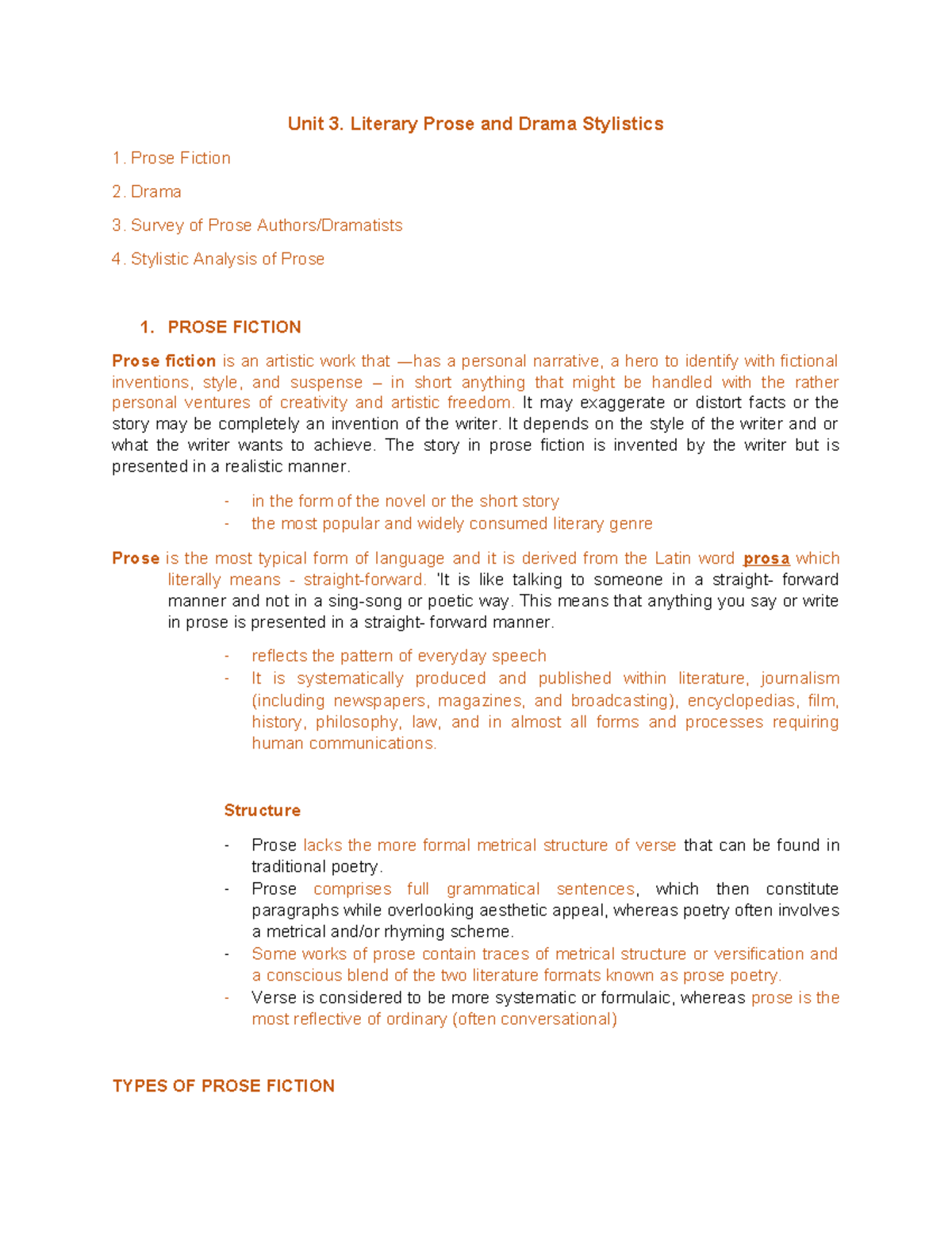 Unit 3: Stylistic Analysis of Literary Prose & Drama (ENG 101) - Studocu