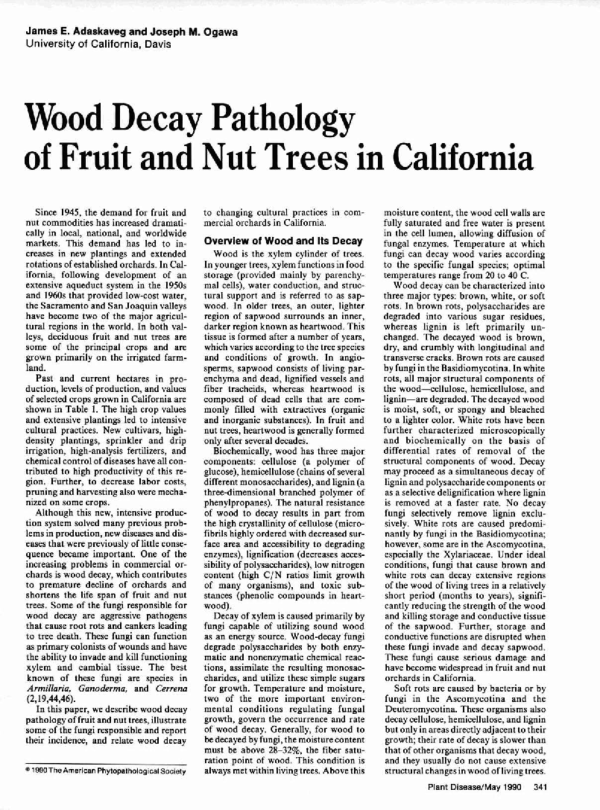Wood Decay Pathology of Fruit and Nut Trees in CA - Important Study ...