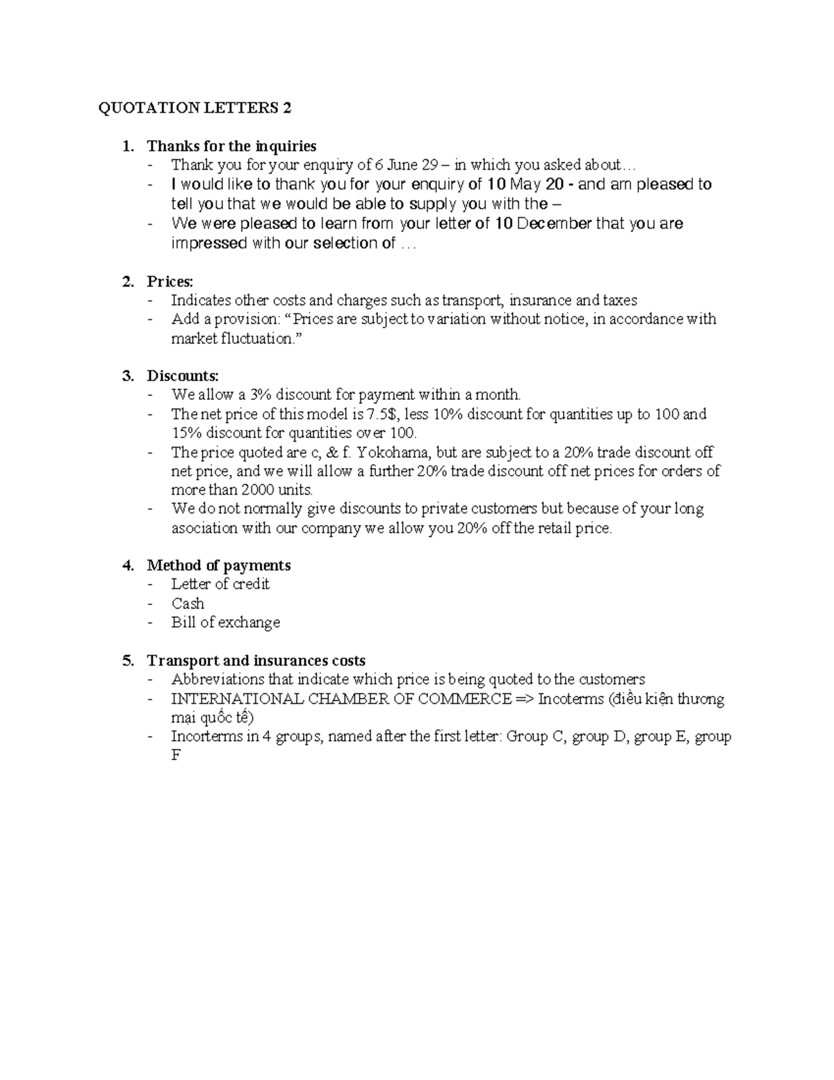 Quotation letters 2 - TACN4: pricing, discounts, and payment methods ...