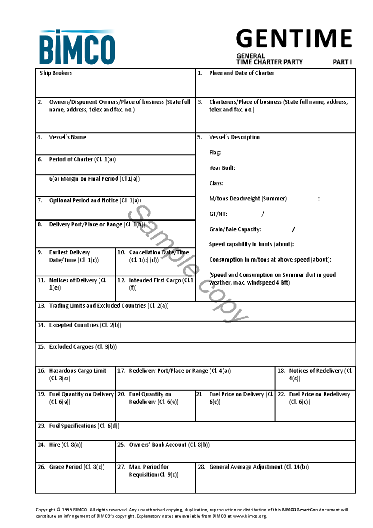 Gentime Charter Party Sample - Key Terms and Conditions - Studocu