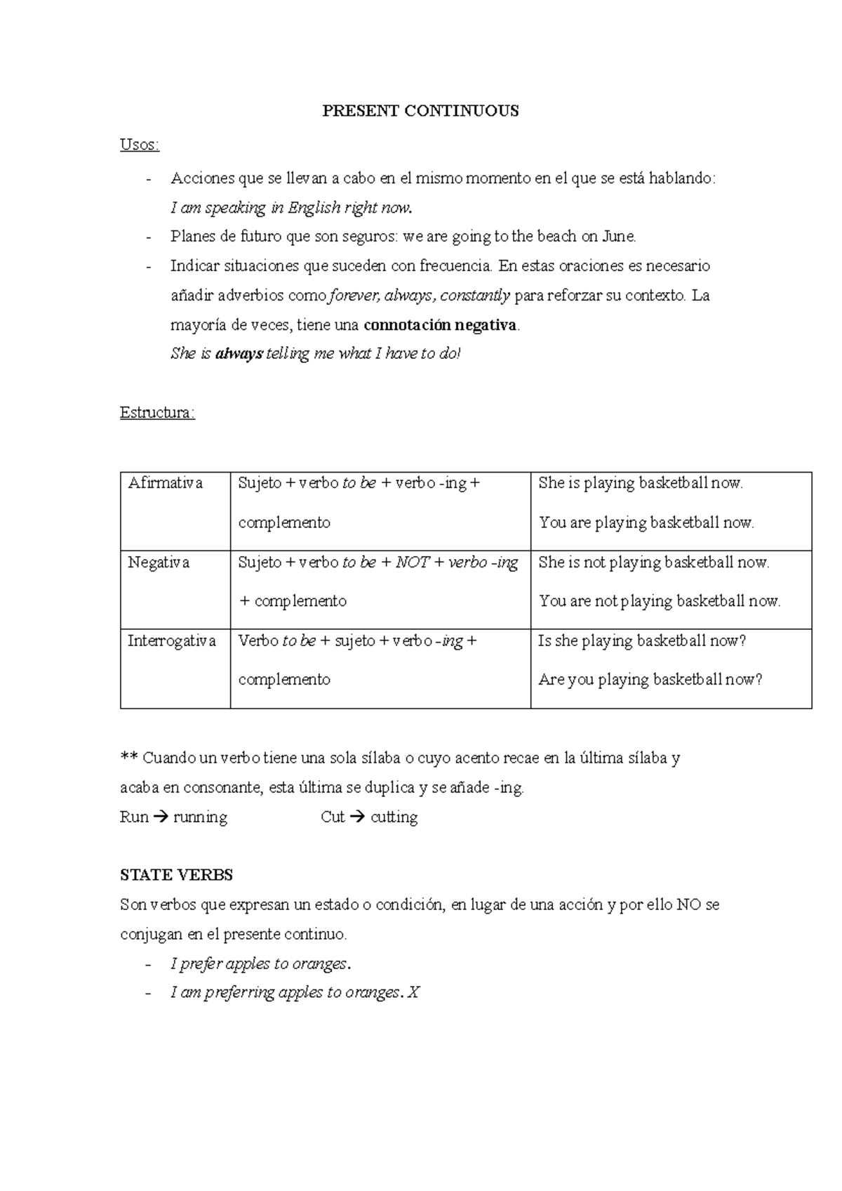 Present Continuous & State Verbs: Usage and Structure - Studocu
