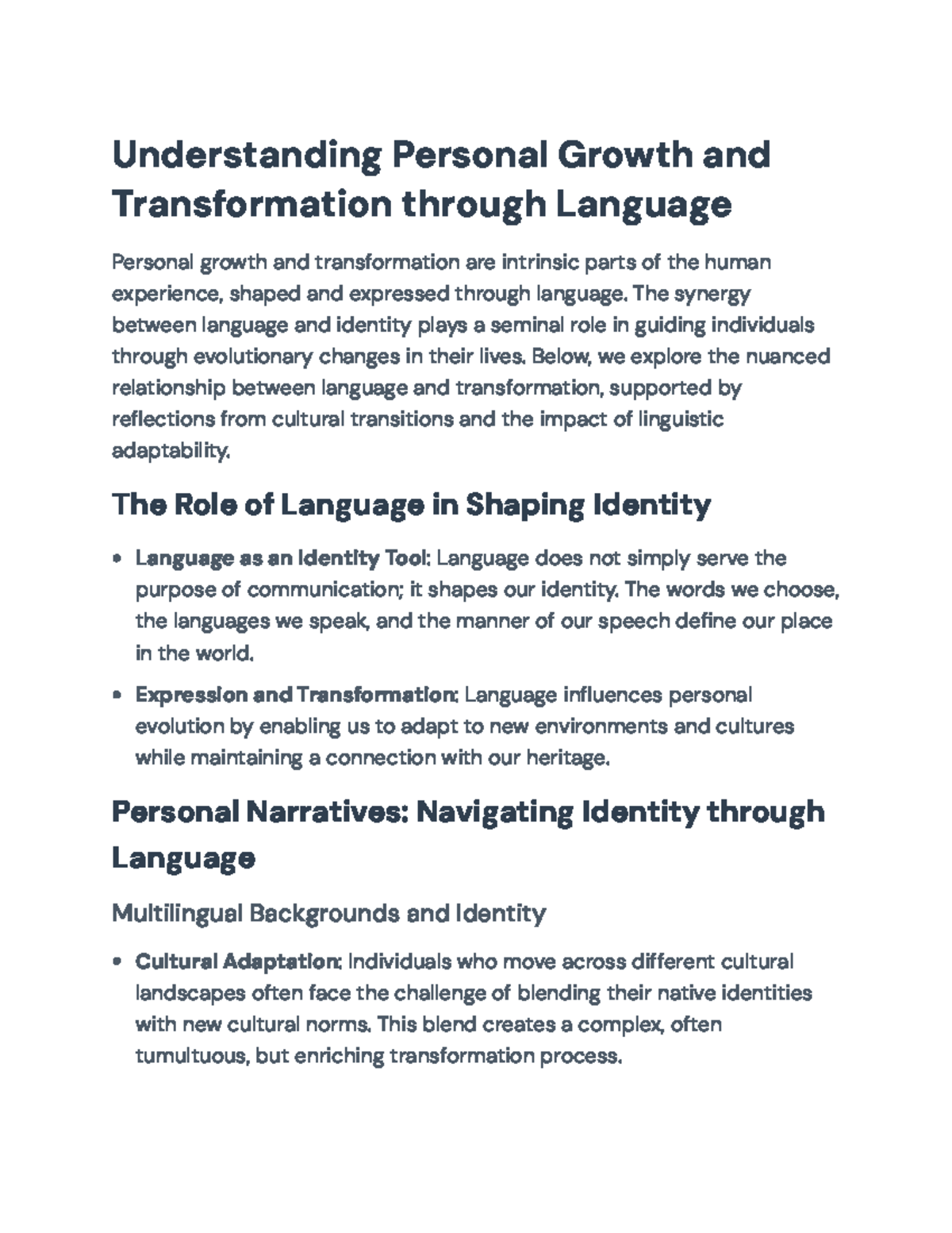 Personal Growth and Transformation through Language: An Analysis ...