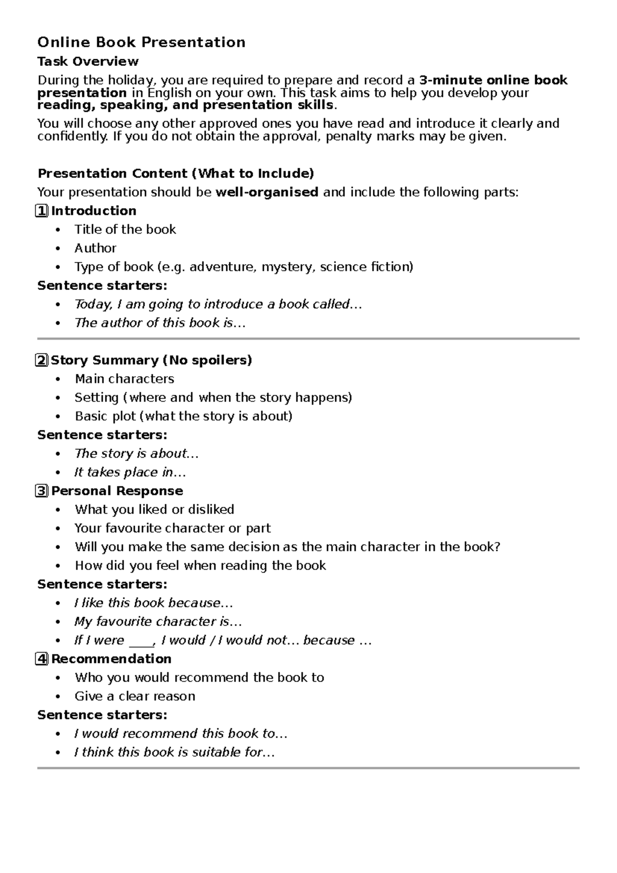 ENG101 Online Book Presentation Task Overview and Guidelines - Studocu