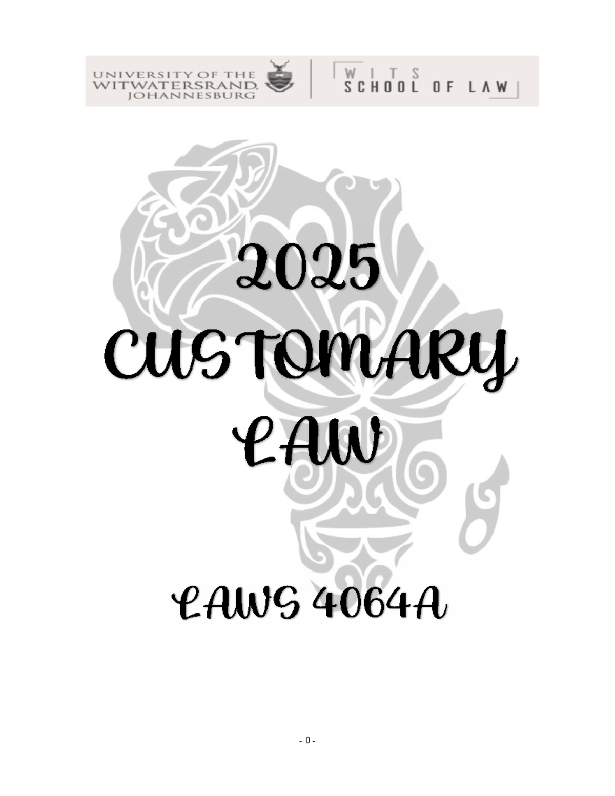 LAWS 4064A Customary Law Course Outline for 2025 - Studocu