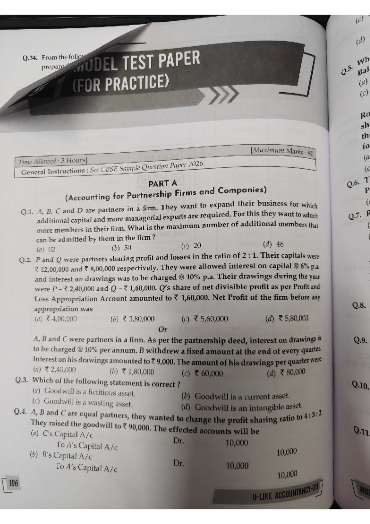 MODEL TEST PAPER V (Accounting for Partnership Firms and Companies ...