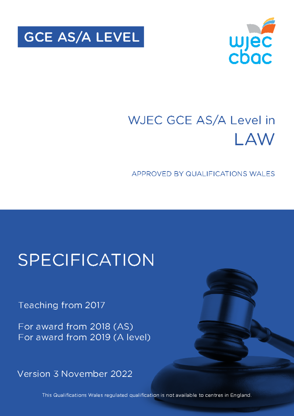 WJEC GCE AS & A Level Law Specification (2017-2022) Overview - Studocu
