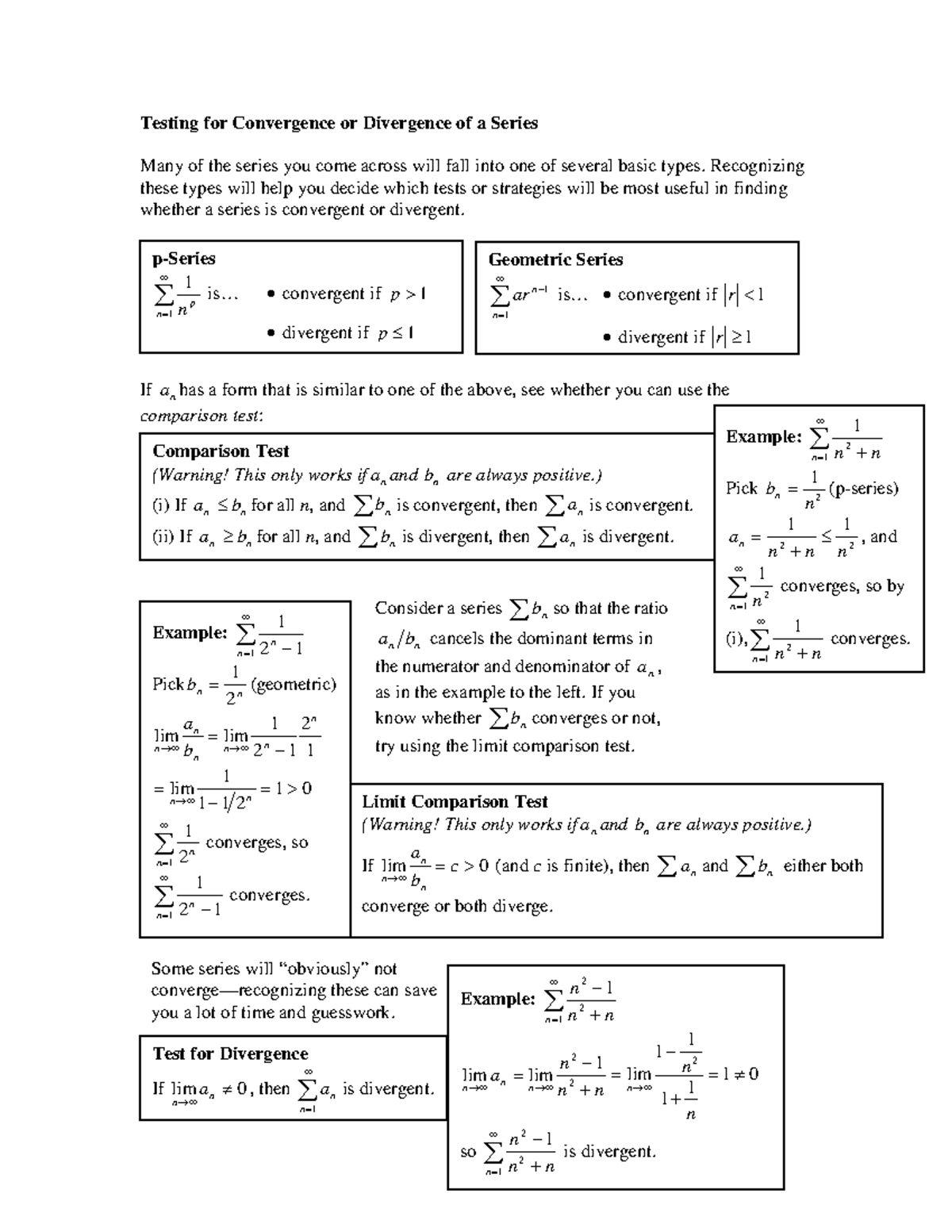 Testing Series Convergence or Divergence: Comprehensive Guide - Studocu