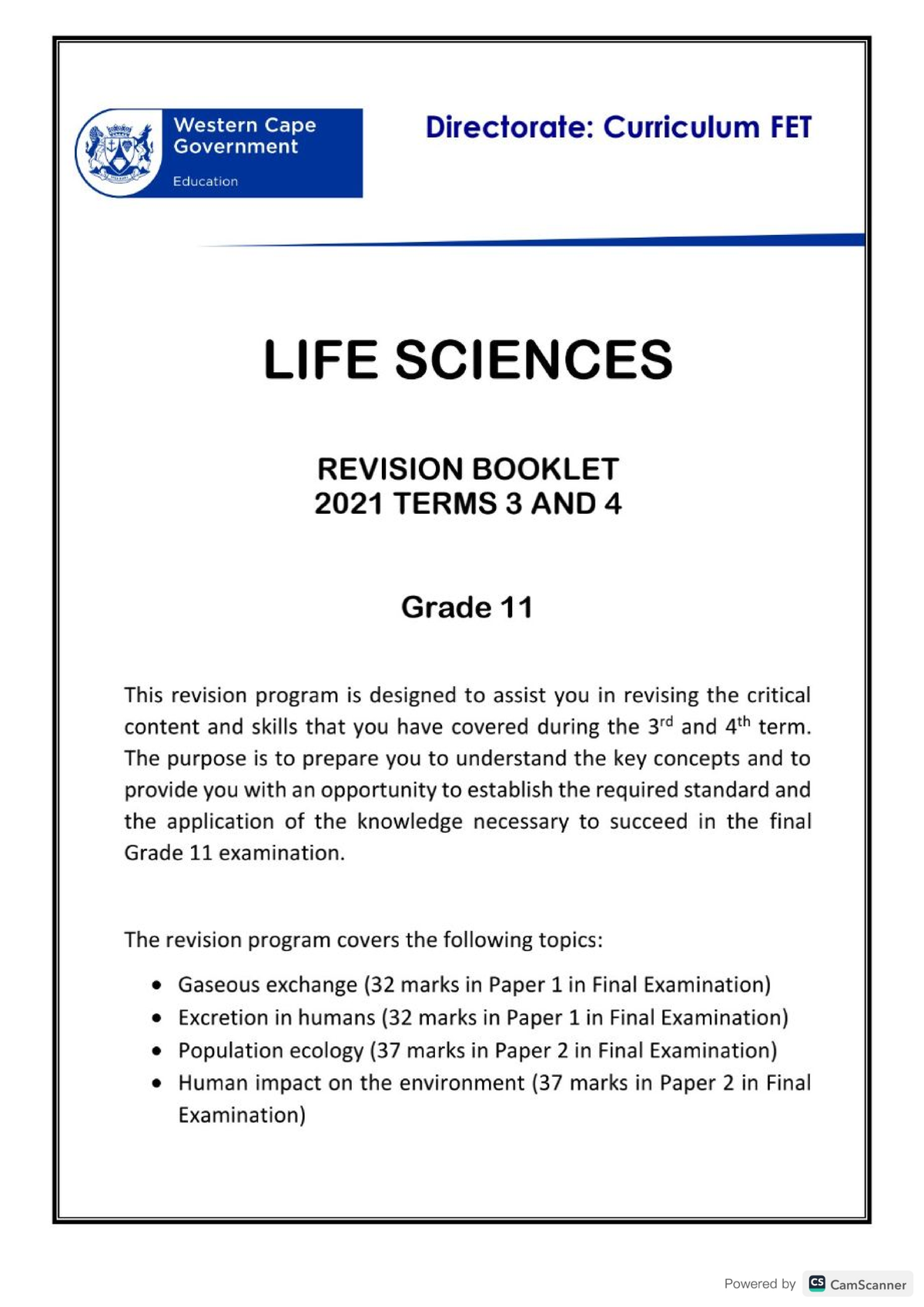 Life Sciences Grade 11 Revision Booklet: Terms 3 & 4 (2021) - Studocu