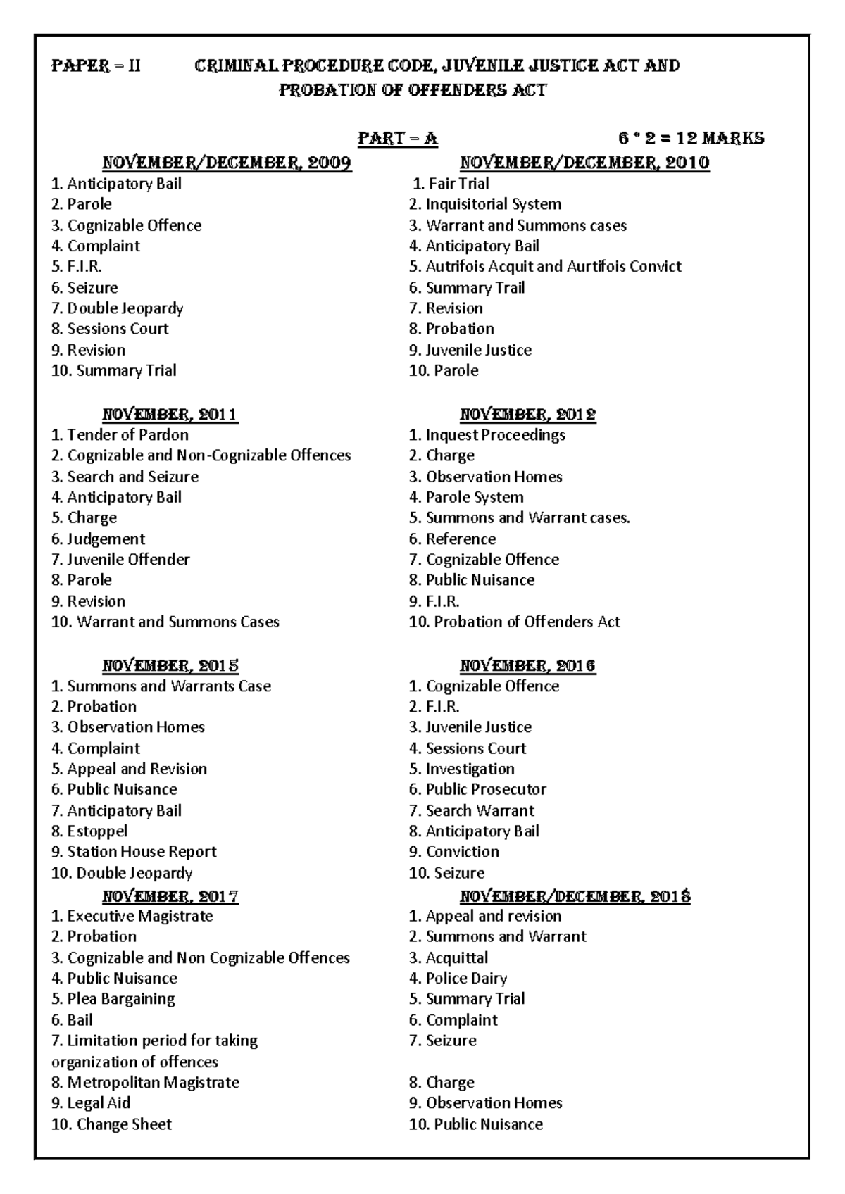 CRPC 2 - question papers - PAPER – II CRIMINAL PROCEDURE CODE, JUVENILE ...