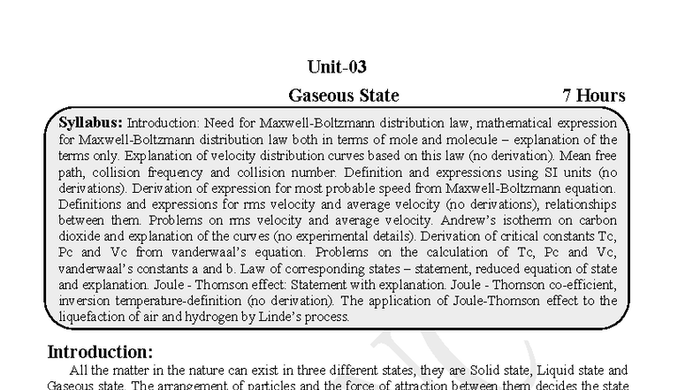 Unit-3 Gaseous State & Liquid Solutions: Syllabus Overview and Key ...