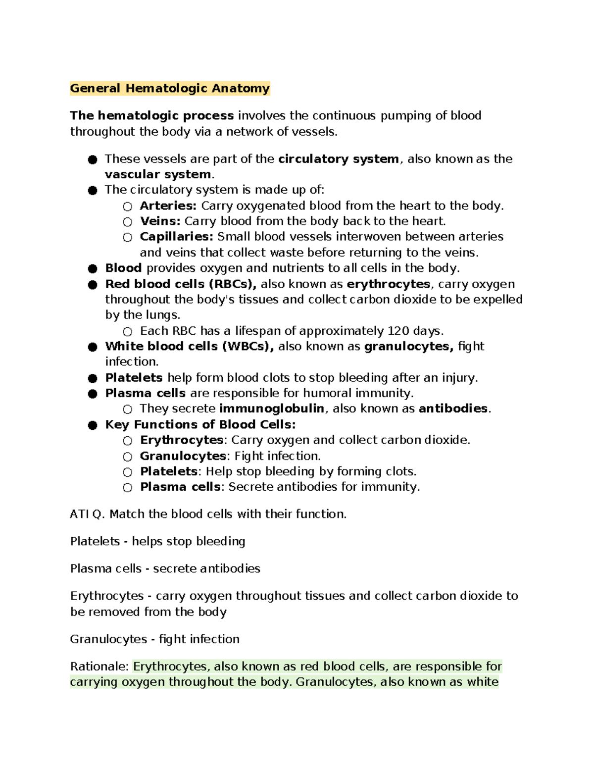 Hematology - General Hematologic Anatomy The hematologic process ...