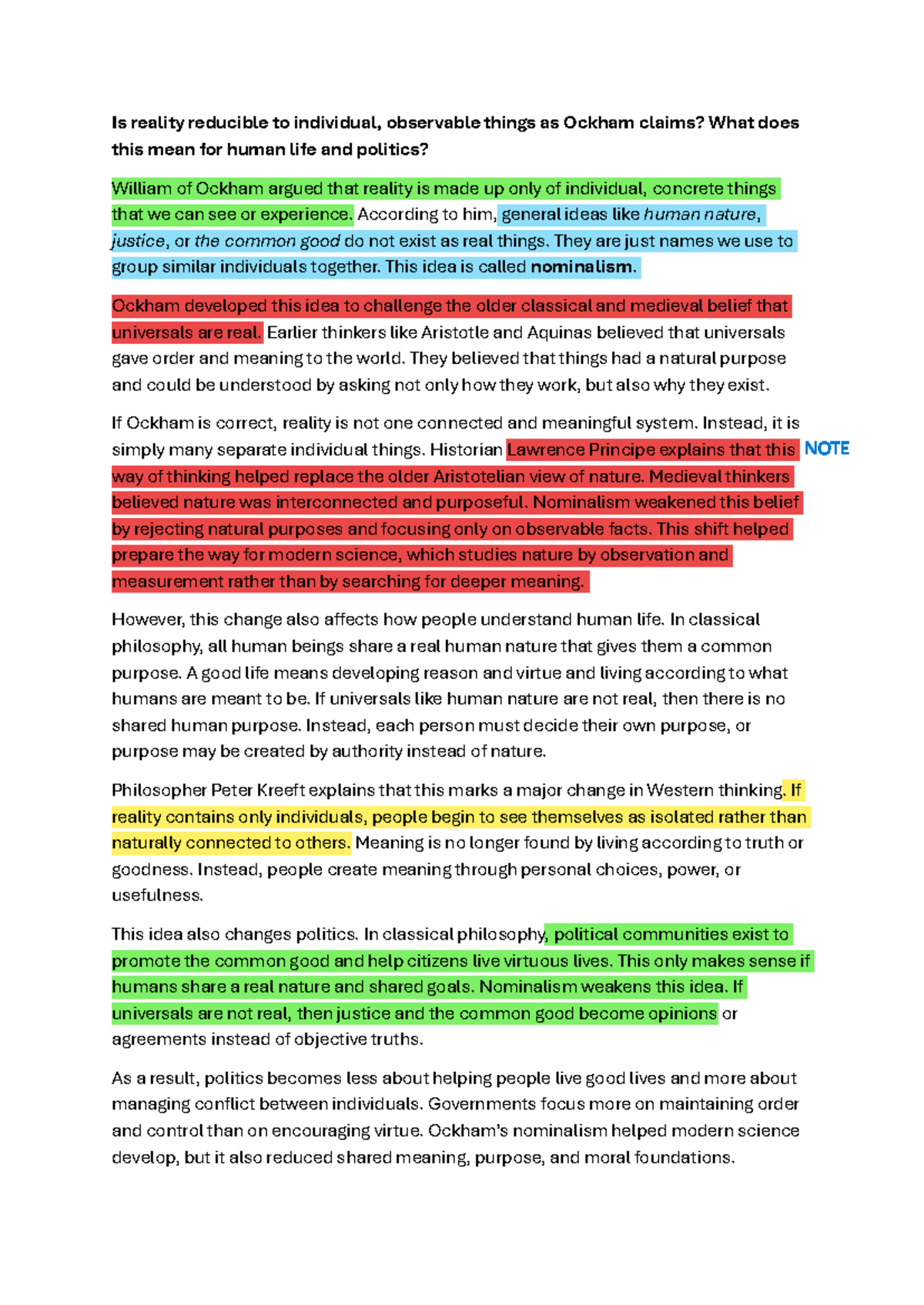 WEEK 5 H.O.I: Nominalism and Its Impact on Reality, Ethics, and ...