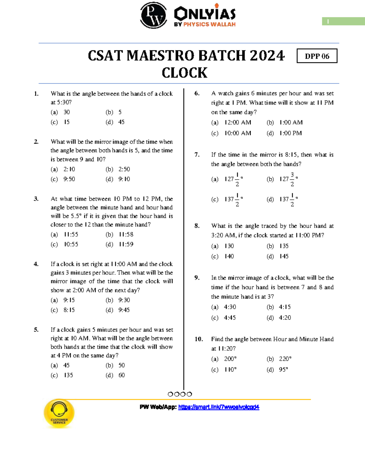 CSAT 06 DPP: Clock Problems and Angle Calculations - Studocu