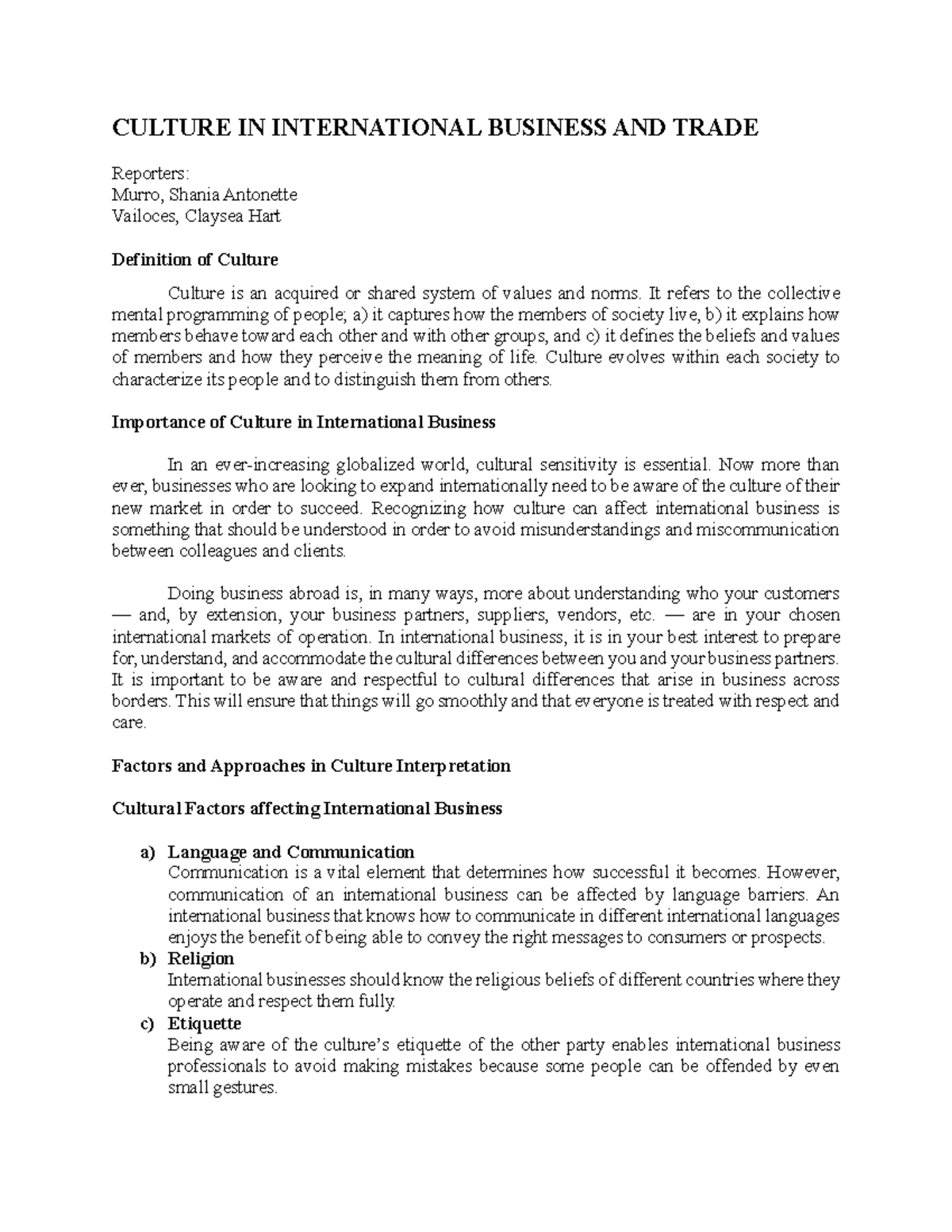 Group 4 - Culture in International Business & Trade - CULTURE IN ...