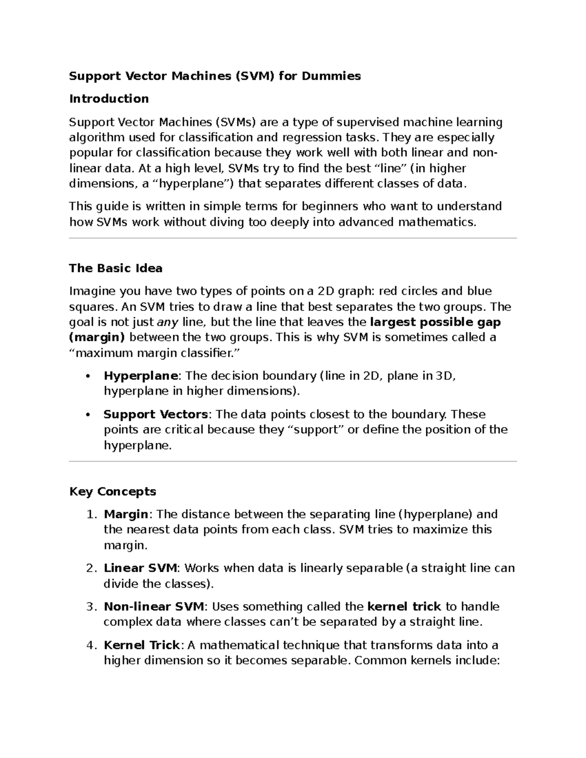 SVM 101: A Beginner's Guide to Support Vector Machines - Studocu