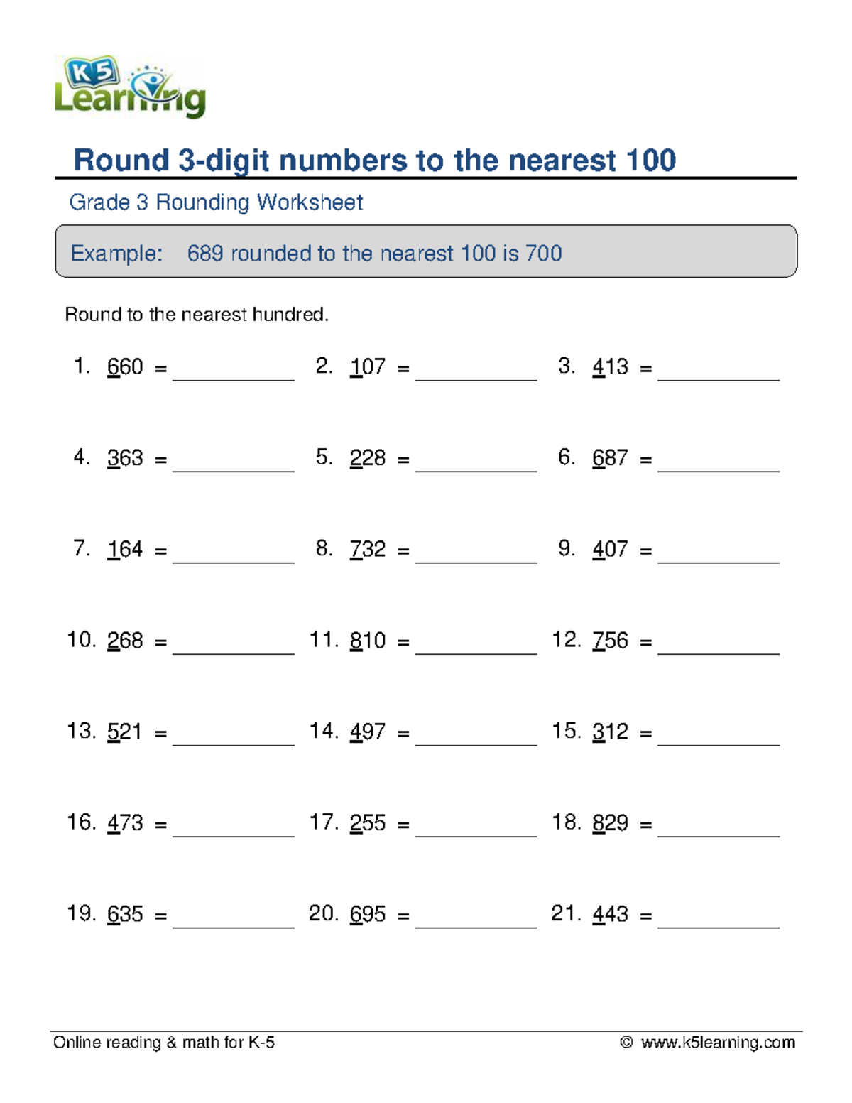 Grade 3 Rounding Worksheet: Round 3-Digit Numbers to Nearest 100 - Studocu