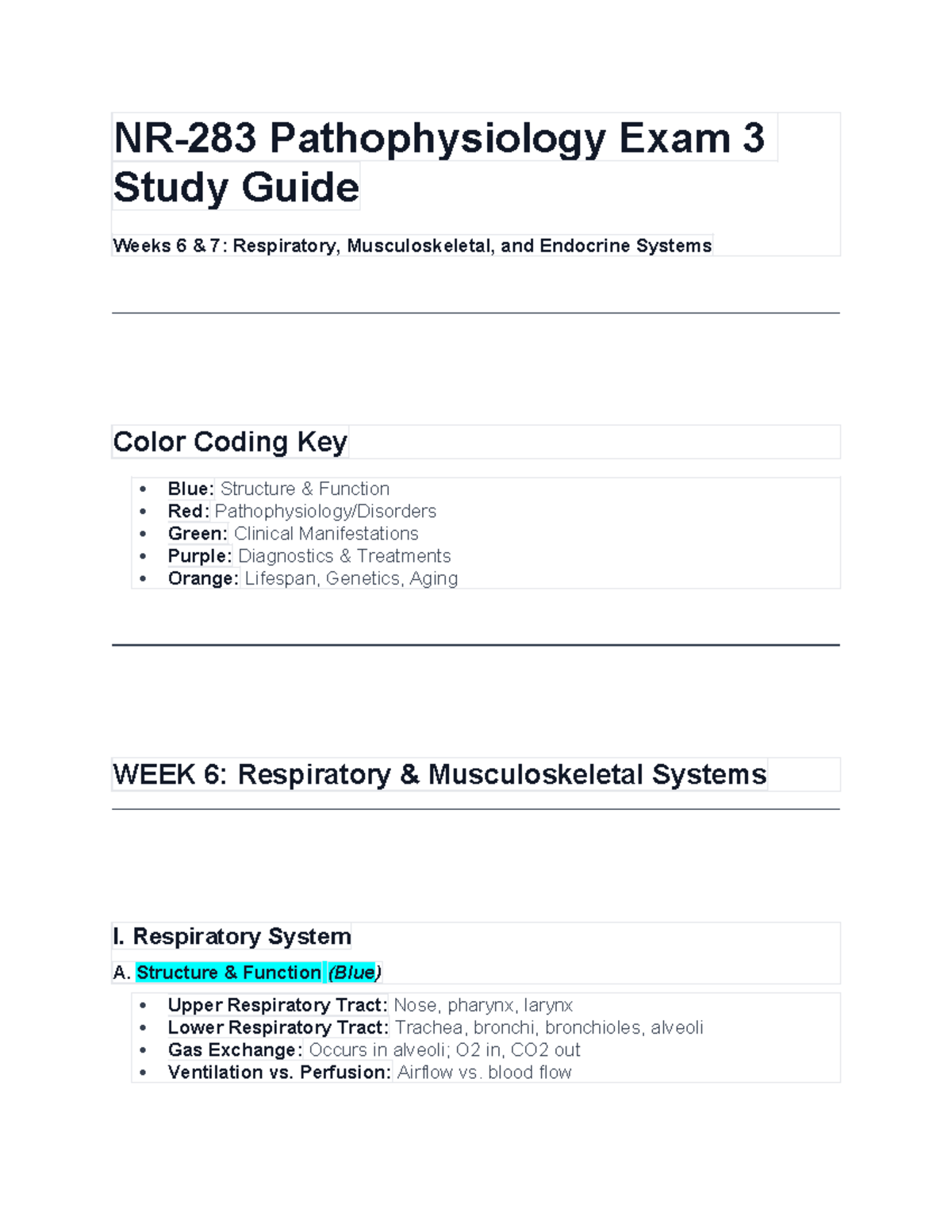 Pathophysiology Exam 3 Study Guide: Respiratory, Musculoskeletal ...