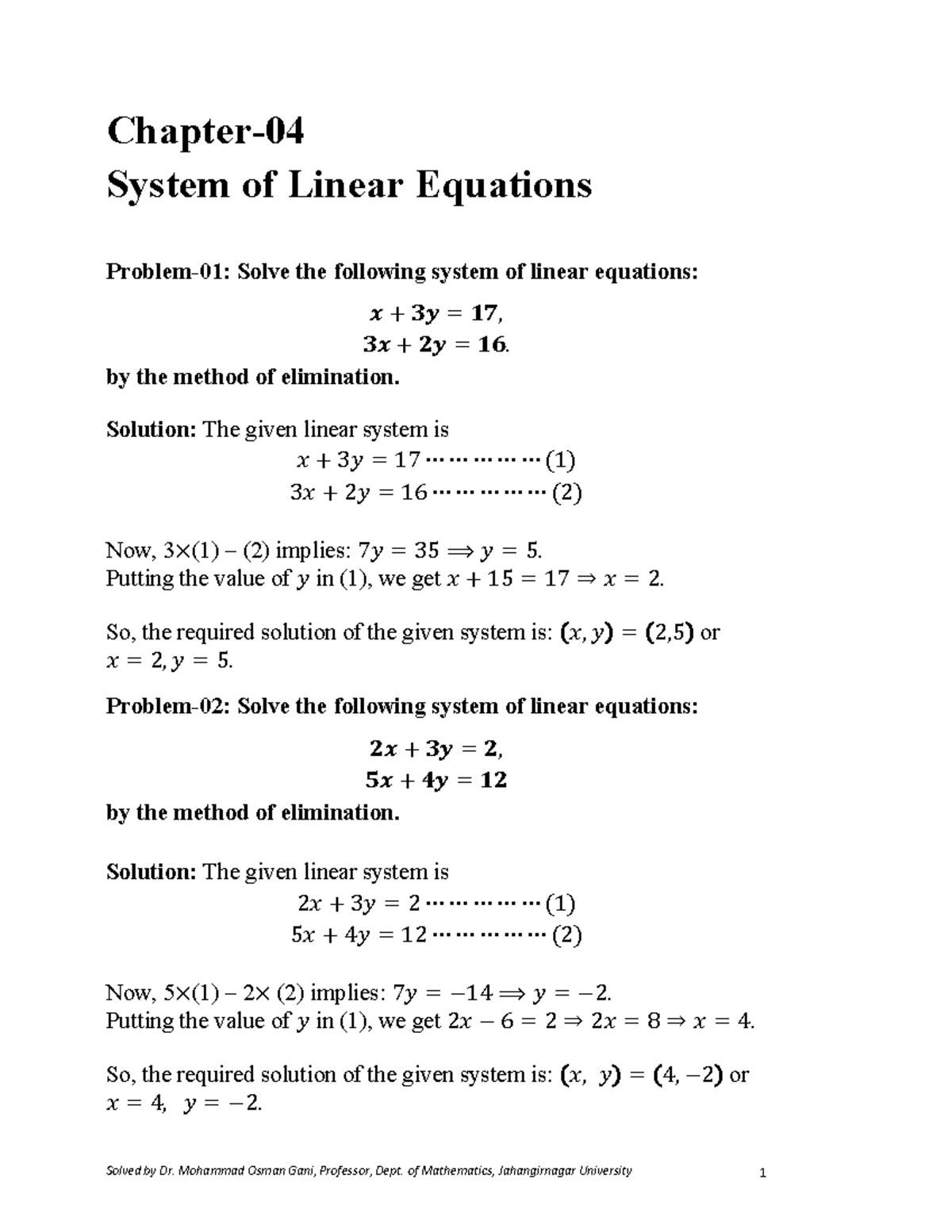 Chapter 04: System of Linear Equations and Its Applications - Studocu