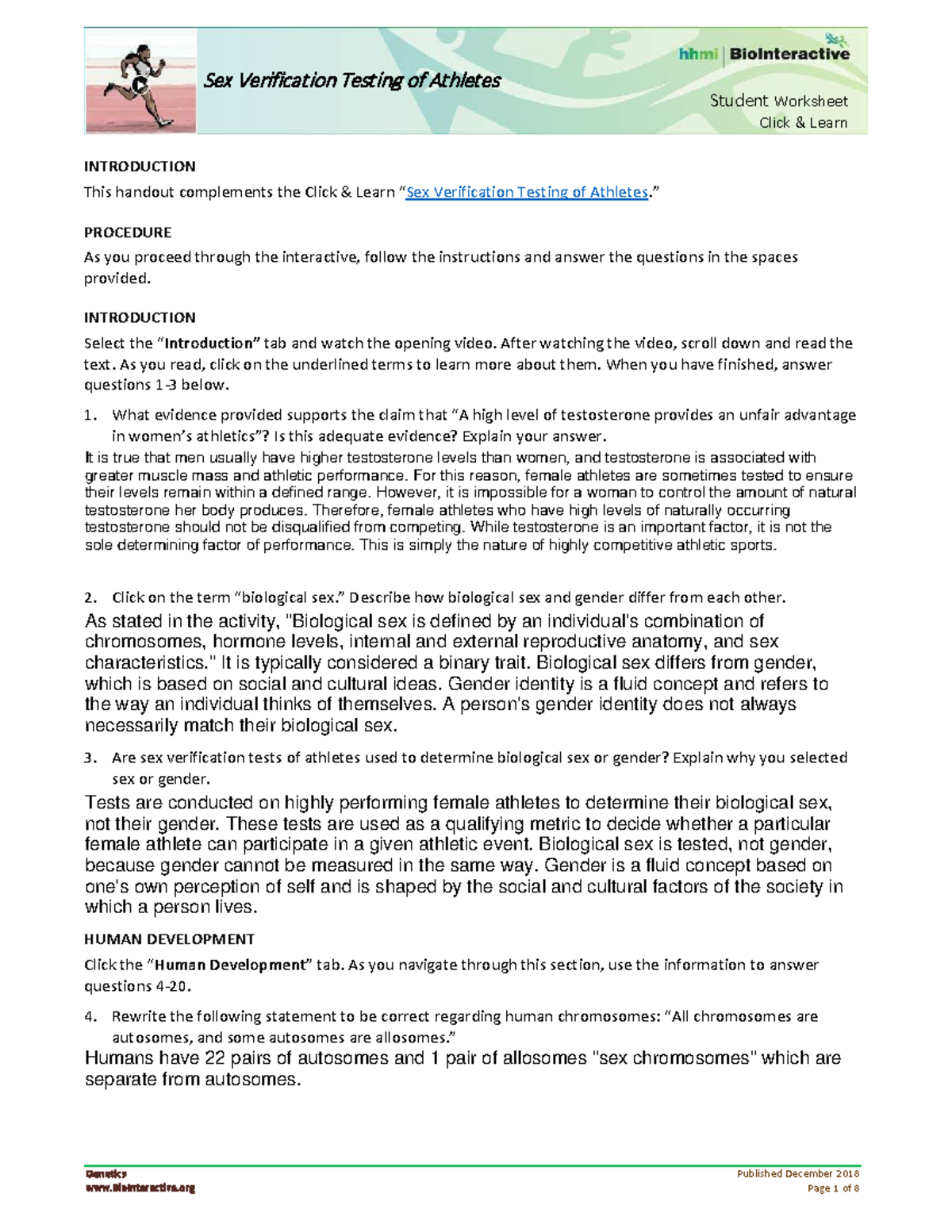 ANPS 1010 W2 - Sex Verification Testing of Athletes Worksheet - Studocu