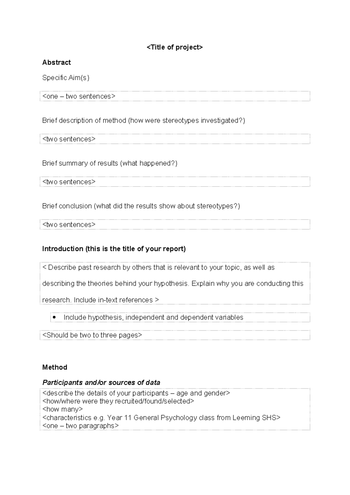 Psychology Report Template: Investigating Stereotypes in Year 11 - Studocu