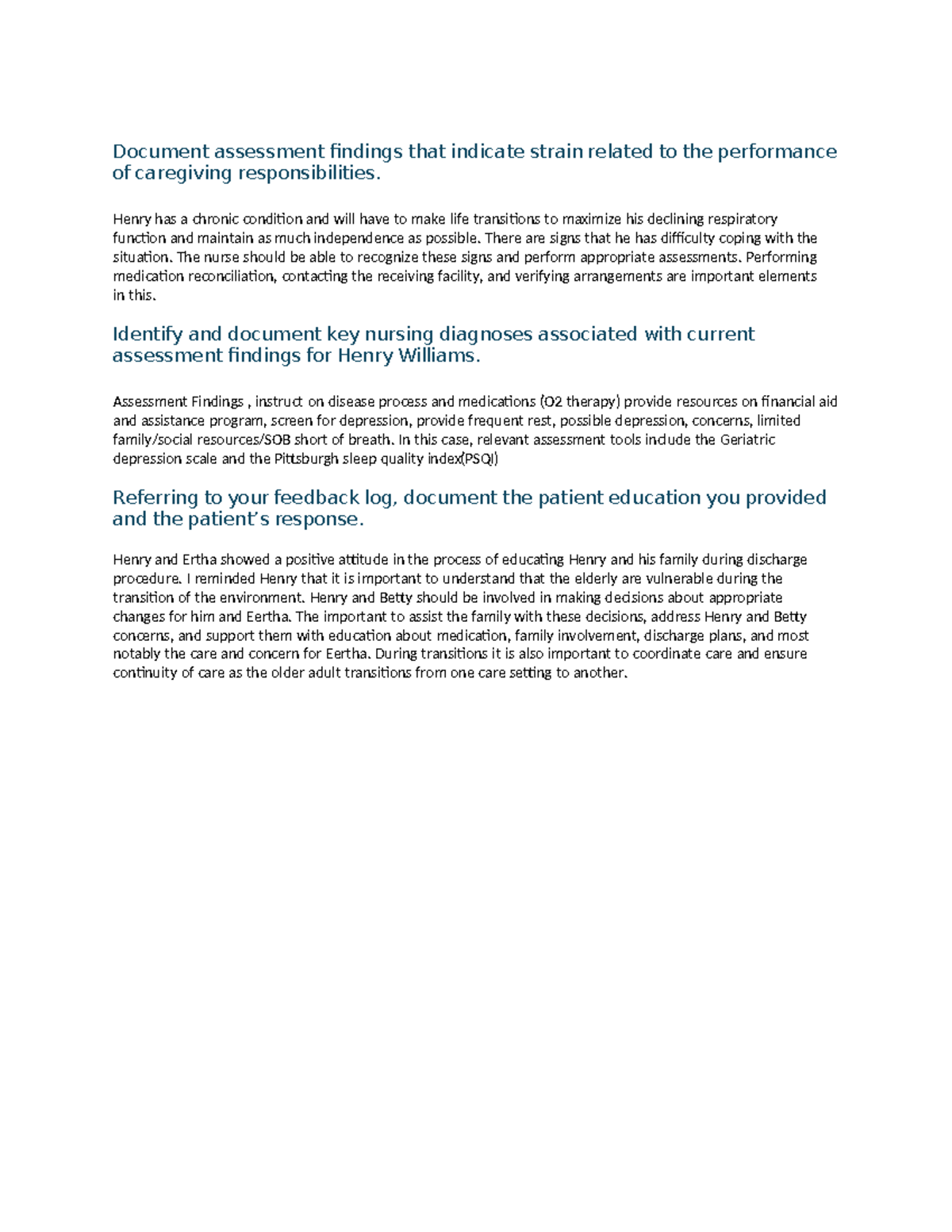 SBAR Assignment: Caregiver Strain & Patient Transition for Henry (NUR ...