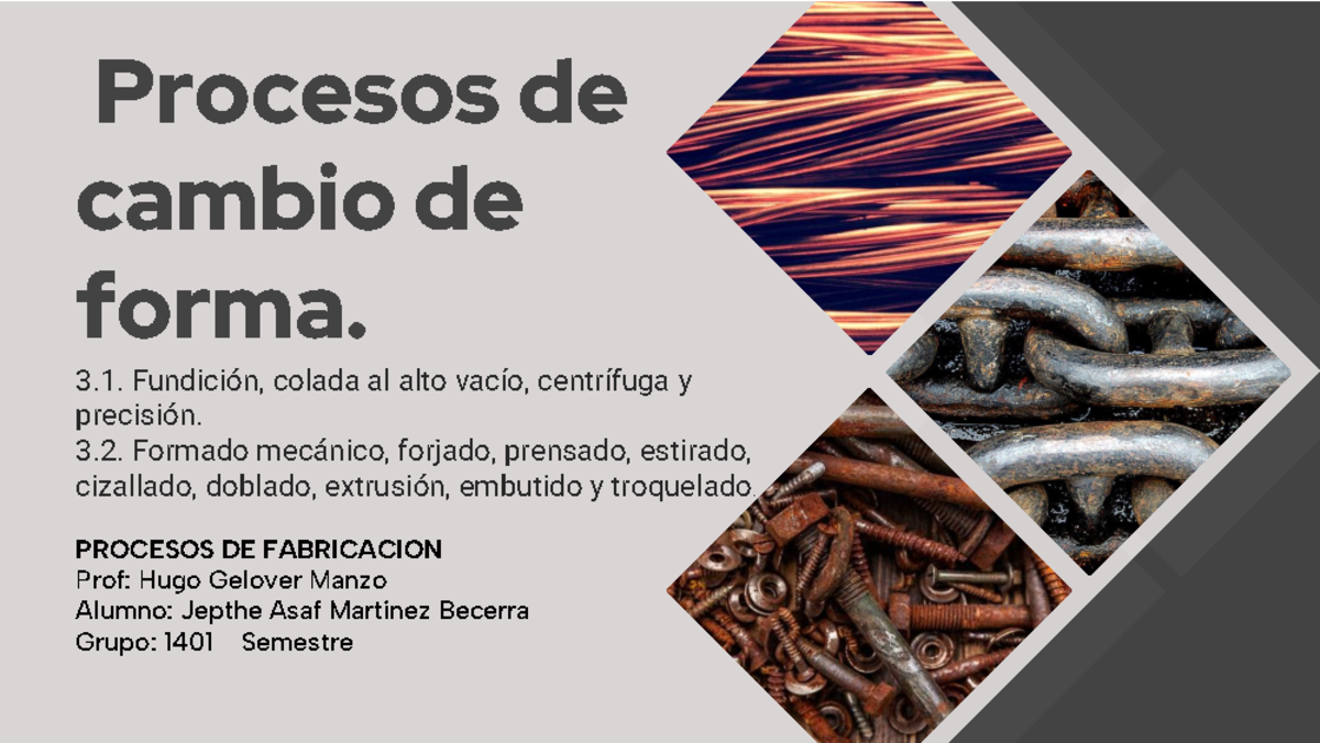 Procesos de Cambio de Forma: Fundición y Formación Mecánica - 1401 ...