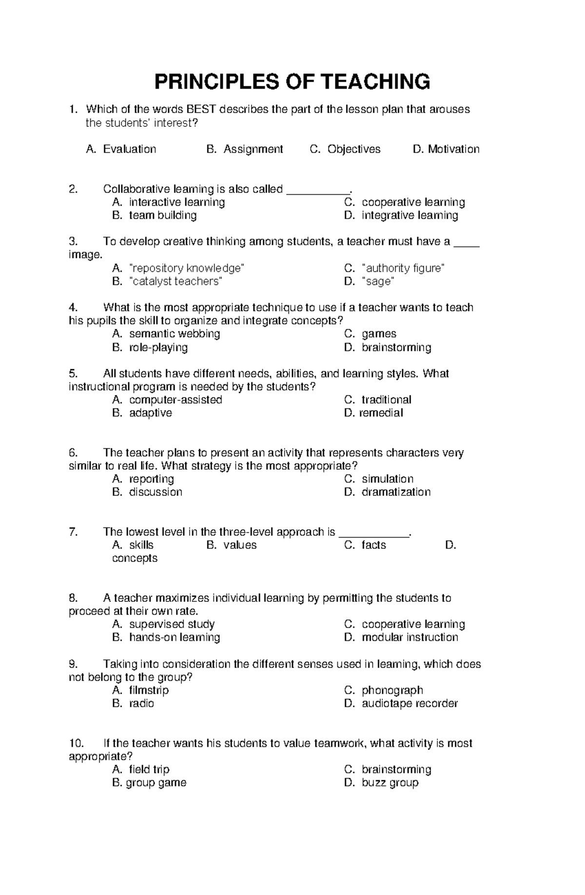 Principles-OF- Teaching - PRINCIPLES OF TEACHING Which of the words ...