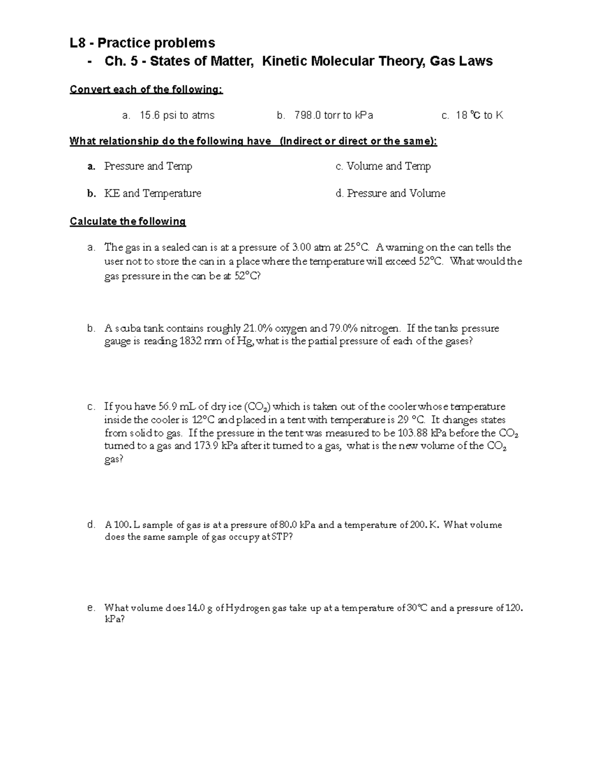 L8 - Practice - Ch. 5 - States of Matter, Kinetic Molecular Theory, Gas ...