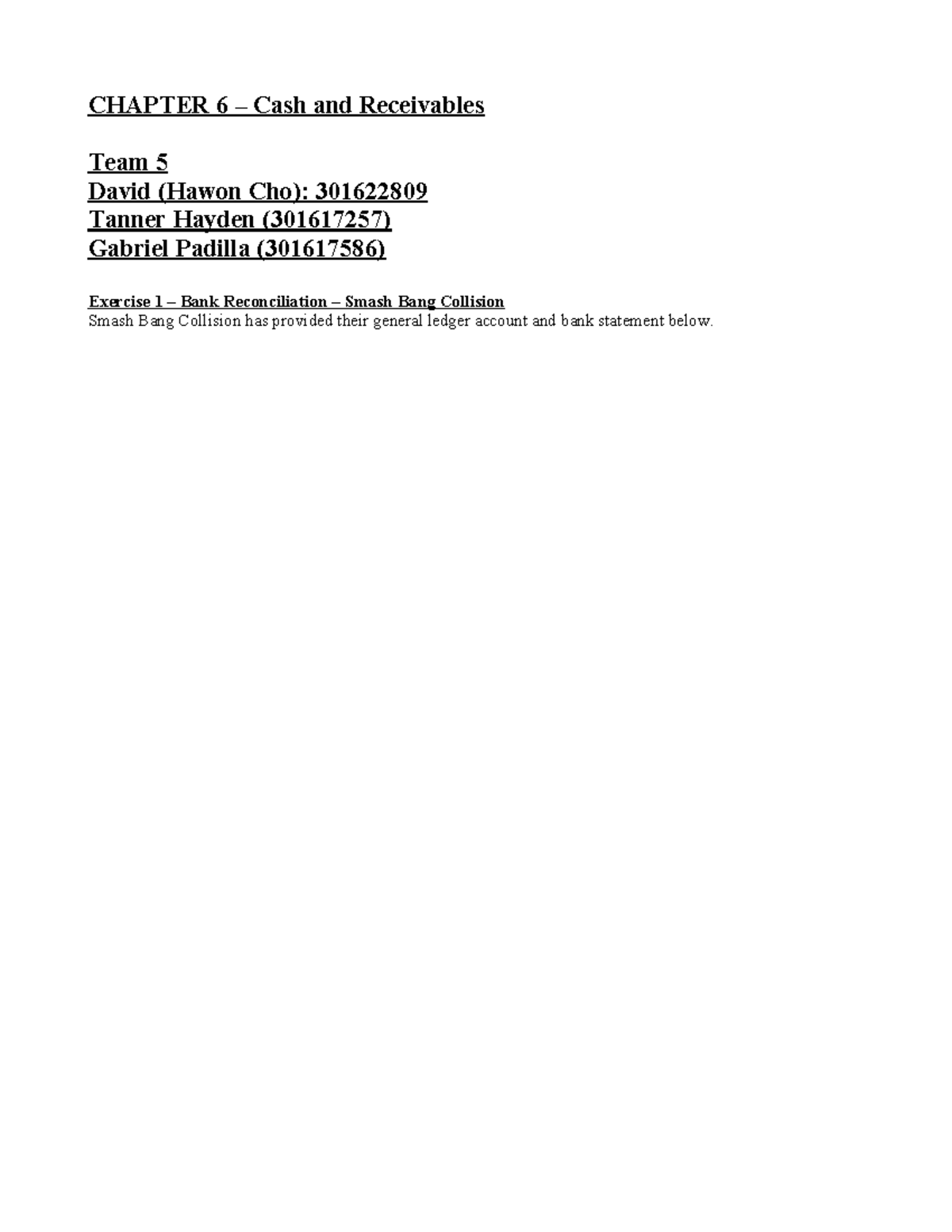 CHAPTER 6 Cash and Receivables Exercise 1 & 2 Solutions - Studocu
