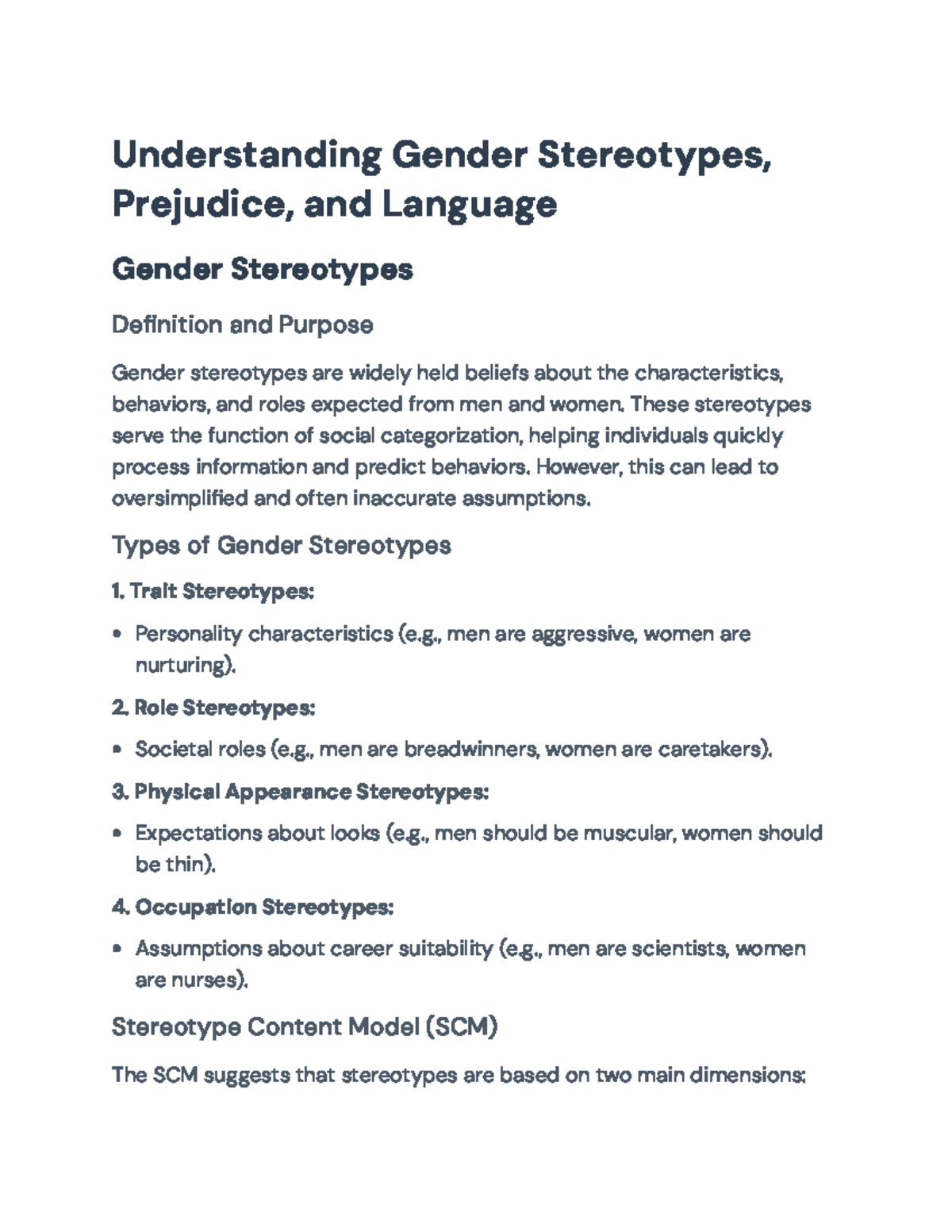 Understanding Gender Stereotypes, Prejudice, and Language Dynamics ...