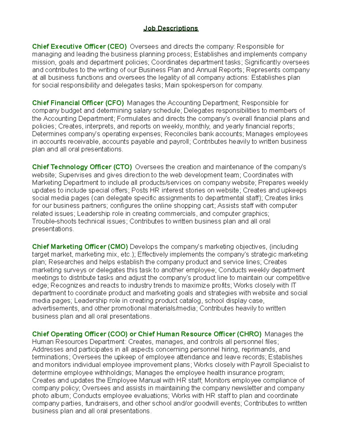 Job Descriptions - Job Descriptions Chief Executive Officer (CEO ...