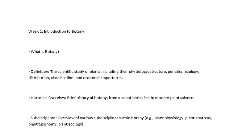 Week 1: Intro to Botany - Key Concepts & Importance - Studocu