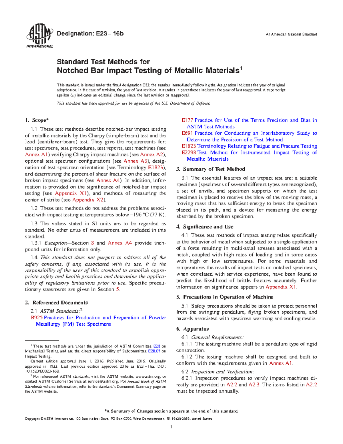 ASTM E23-16b: Standard Test Methods for Notched Bar Impact Testing ...