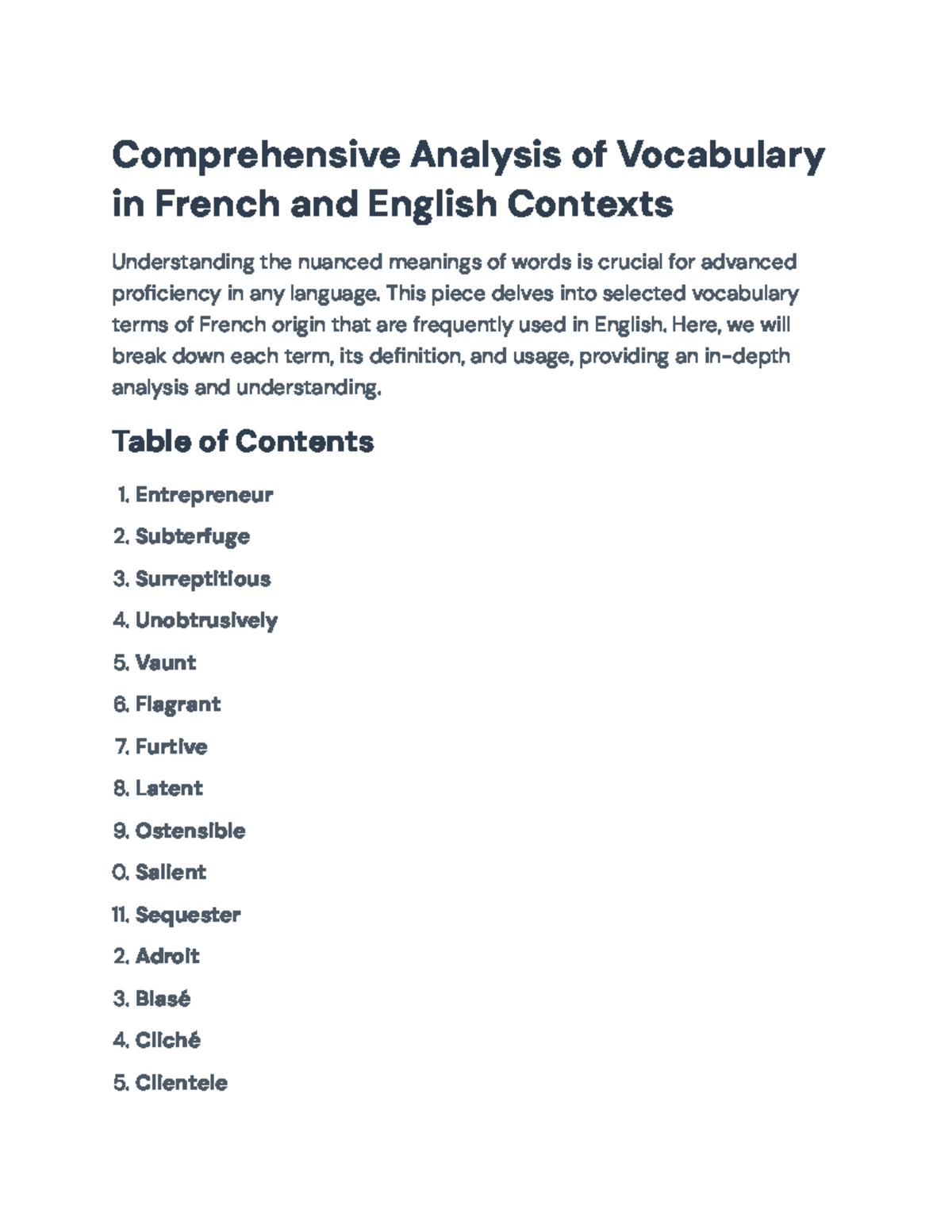 Analysis of French-Origin Vocabulary in English Contexts ...