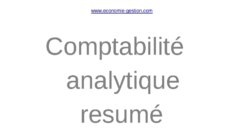 Comptabilité analytique : Résumé des cas pratiques - Chapitre 1 - Studocu
